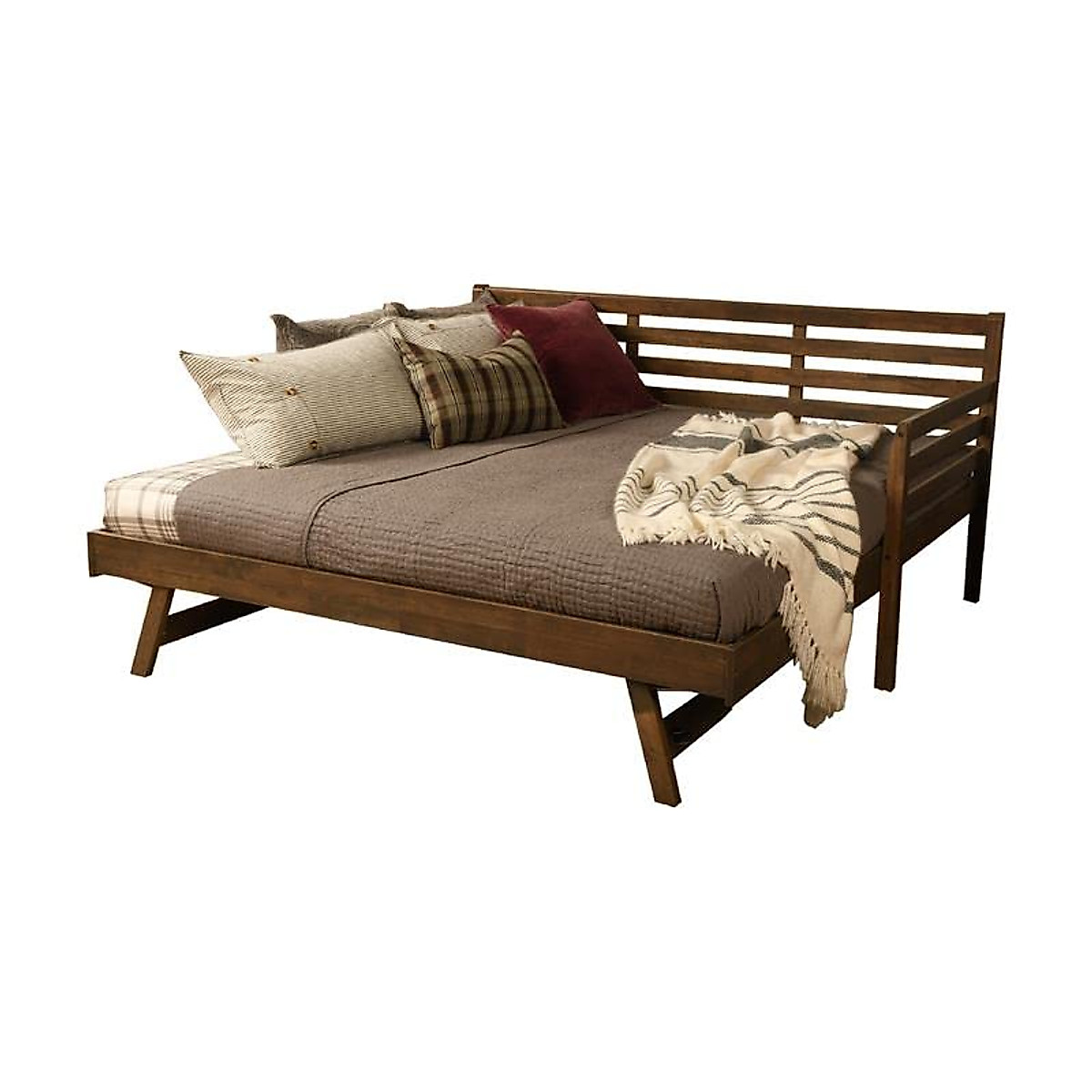 Kodiak Furniture Boho Wood Daybed with Pop Up Trundle in Walnut Brown Finish