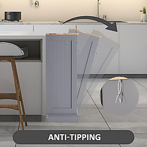 Spurgehom Dual Door Tilt Out Trash Can Cabinet,13 Gallon Laundry Hamper Trash Cabinet Kitchen Waste Bins Pull Out, Pet Proof Recycling Cabinet for Living Room,Grey