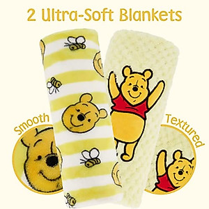 Disney 2-Pack Baby Blanket for Infants and Newborns, Plush Textured Fleece Winnie The Pooh Blanket, Perfect Unisex Gift for Toddlers