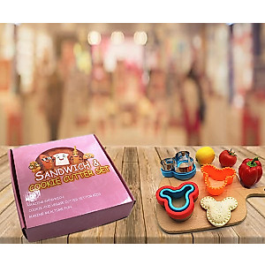 Sandwich Cutter and Sealer for Kid Set - DIY Uncrustables Decruster Sandwich Maker 8 Pcs – Fruit Vegetable Cookie Cutter Shape for Lunch Box and Bento Box (Heart, Star, Mouse, Dinosaur)