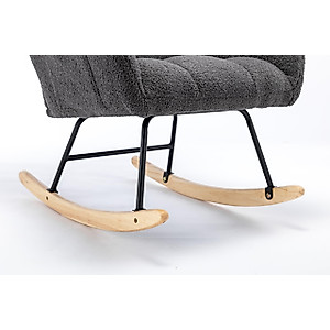 Tiophome Rocking Chair Nursery, Upholstered Glider Rocker Accent Chairs Padded Seat with High Backrest, Comfy Side Armchair for Nursing, Living Room, Bedroom, Office,Teddy Velvet, Dark Gray