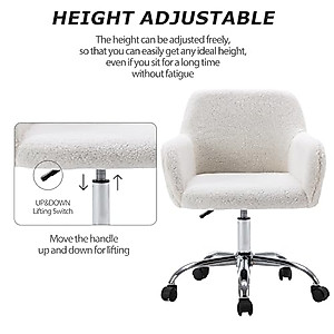 KCC Faux Fur Vanity Makeup Desk Chair, Comfy Fluffy Swivel Modern Leisure Armchair with Wheels, Upholstered Fuzzy Height Adjustable for Teens Women Girls Elegant Home Office