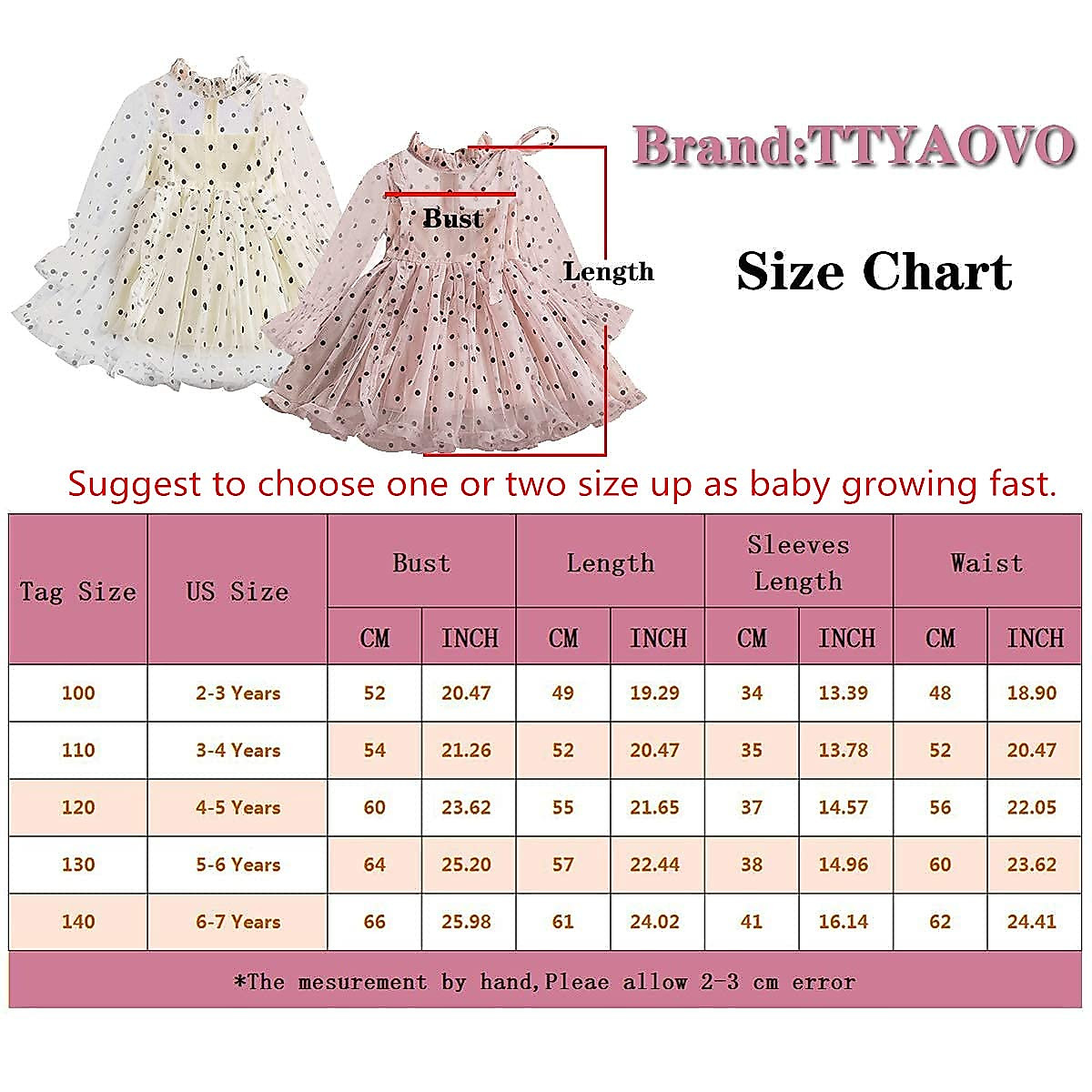 TTYAOVO Princess Girl Lace Dress Casual Flower Girls Baby Polka Dots #226_A Pink 6-7 Years