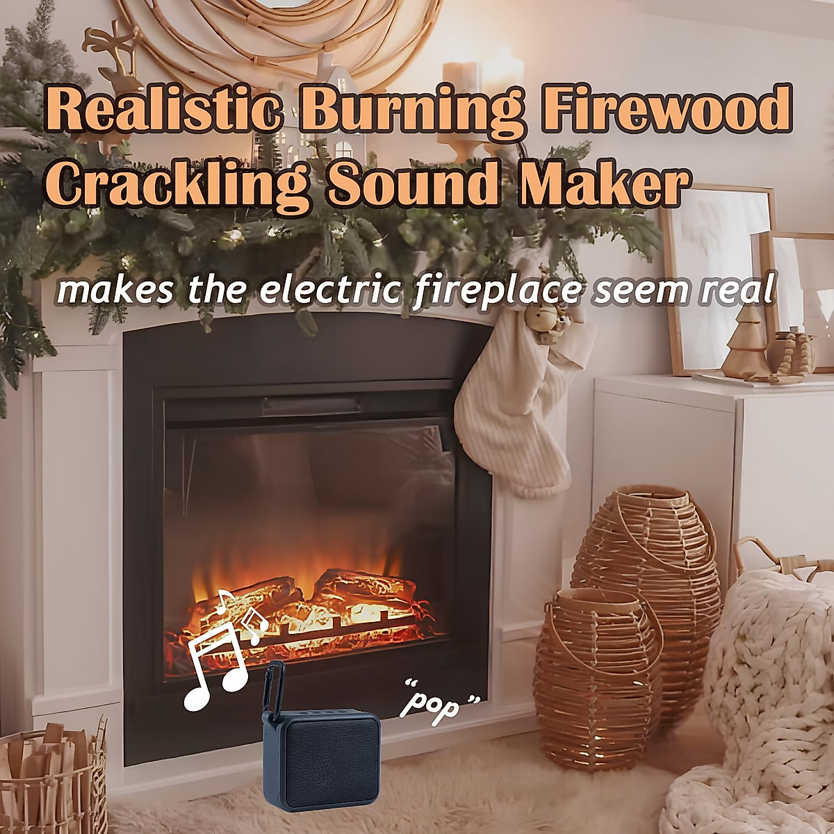Fireplace Crackling Sound Maker,Realistic Rechargeable Fire Crackling Sound Machine for Gas or Electric Fireplace,Portable Fireplace Crackler Sound Box,Fire Crackler Sound System,Fire Noise (Black)