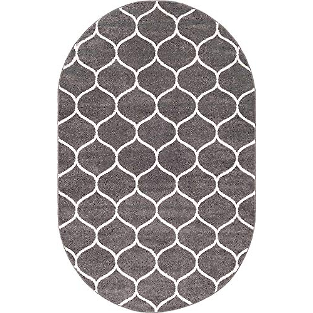 Unique Loom Trellis Frieze Collection Area Rug - Rounded (5' x 8' Oval, Dark Gray/ Ivory)