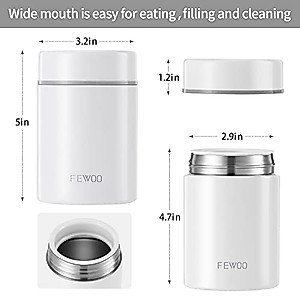 FEWOO Soup Thermos,Food Container for Hot Cold Food, Vacuum Insulated Stainless Steel Lunch Box for Kids Adult,Leak Proof Food Jar for School Office Picnic Travel Outdoors (White 13.5oz)