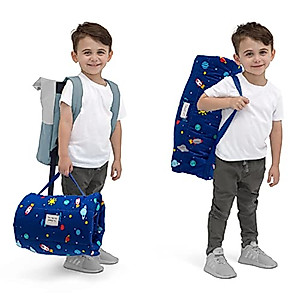 Delta Children Nap Mat with Included Pillow and Blanket for Toddlers and Kids; Features Carry Handle with Strap Closure and Name Tag; Rollup Design is Ideal for Preschool and Daycare, Space