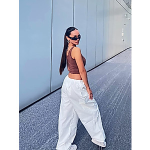 Xineicy Parachute Pants for Women Drawstring Baggy Cargo Pants Y2K Trouser Low Rised Jogger Sweatpants Loose Hip Hop A White