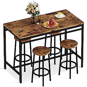 Lamerge Bar Table Set,Dining Table Set for 4, Kitchen Table and Chairs for 4,Bar Table with Stools, Bar Height Table and Chairs for Dining Room, Kitchen, Restaurant and Living Room, 47in, Rustic Brown