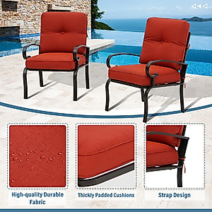 Patiomore 2 Pcs Outdoor Patio Dining Chairs Bistro Set Wrought Iron Furniture Set, All-Weather Garden Seating Chair with Red Cushions