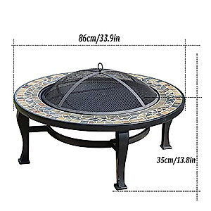 LEAYAN Garden Fire Pit Grill Bowl Grill Barbecue Rack Outdoor Fire Pit Garden Wood Burning Fire Bowl, Portable Outdoor Heating Fireplace, Used for Outdoor Cooking and Campfire