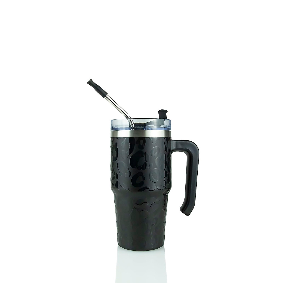 Hogg 20oz Grippy Tumbler with Removable Handle, Lid, and Stainless Steel Straw, DIY, Customizable, Double Wall Insulated Tumblers (Black Cheetah Full)