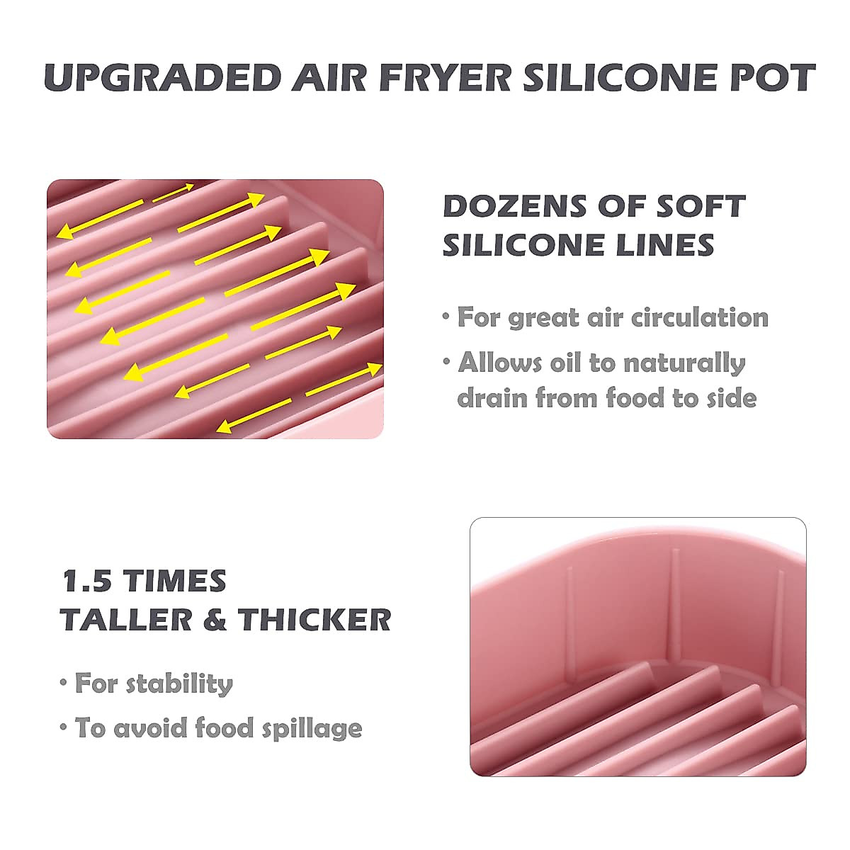Air Fryer Liners 8 Inch Square Silicone Pot for 4-7 QT Air Fryer Accessories Food Grade Kitchen Replacement Basket Silicone Liners for Oven Microwave, No Need to Clean the Fryer, Pink