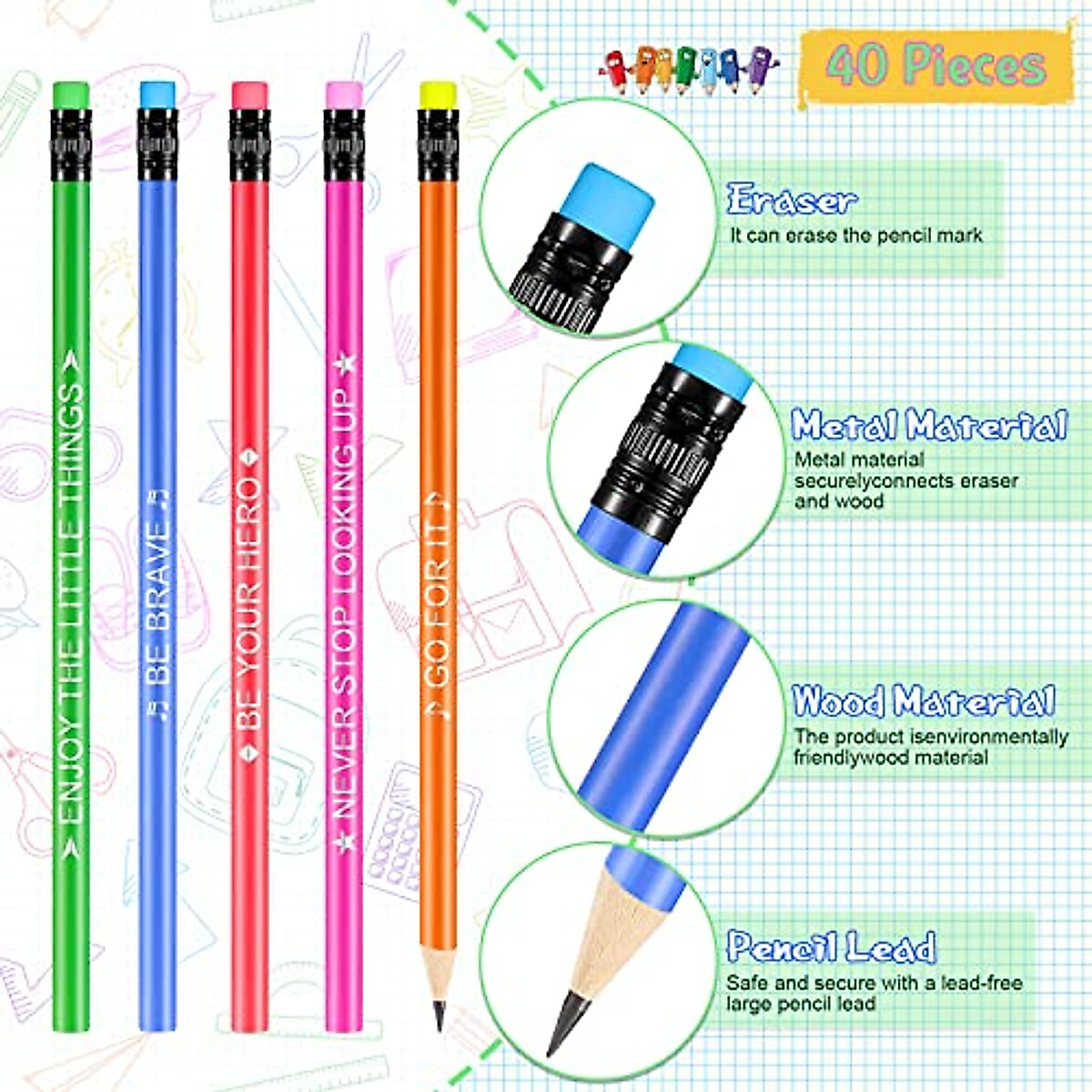 Color Changing Mood Pencils with Motivational Quotes - 40 Pcs Set