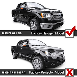 VIPMOTOZ Projector Headlight Assembly For 2009-2014 Ford F150 (Factory Halogen Model) - Matte Black Housing, Driver and Passenger Side