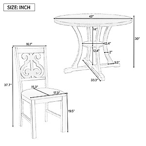 Bellemave 5 Piece Round Dining Table Set for 4 Round Dining Room Table Set with Storage Shelf Retro Round Table with 4 Chairs for Dining Room Dinette Breakfast Nook, Gray