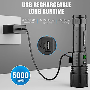 LED Rechargeable Flashlight High Lumens, 28000 Lumen Super Bright Long Throw Beam High Powered Tactical Flashlight, Zoomable Waterproof for Emergency Camping Hiking[Battery Digital Display]