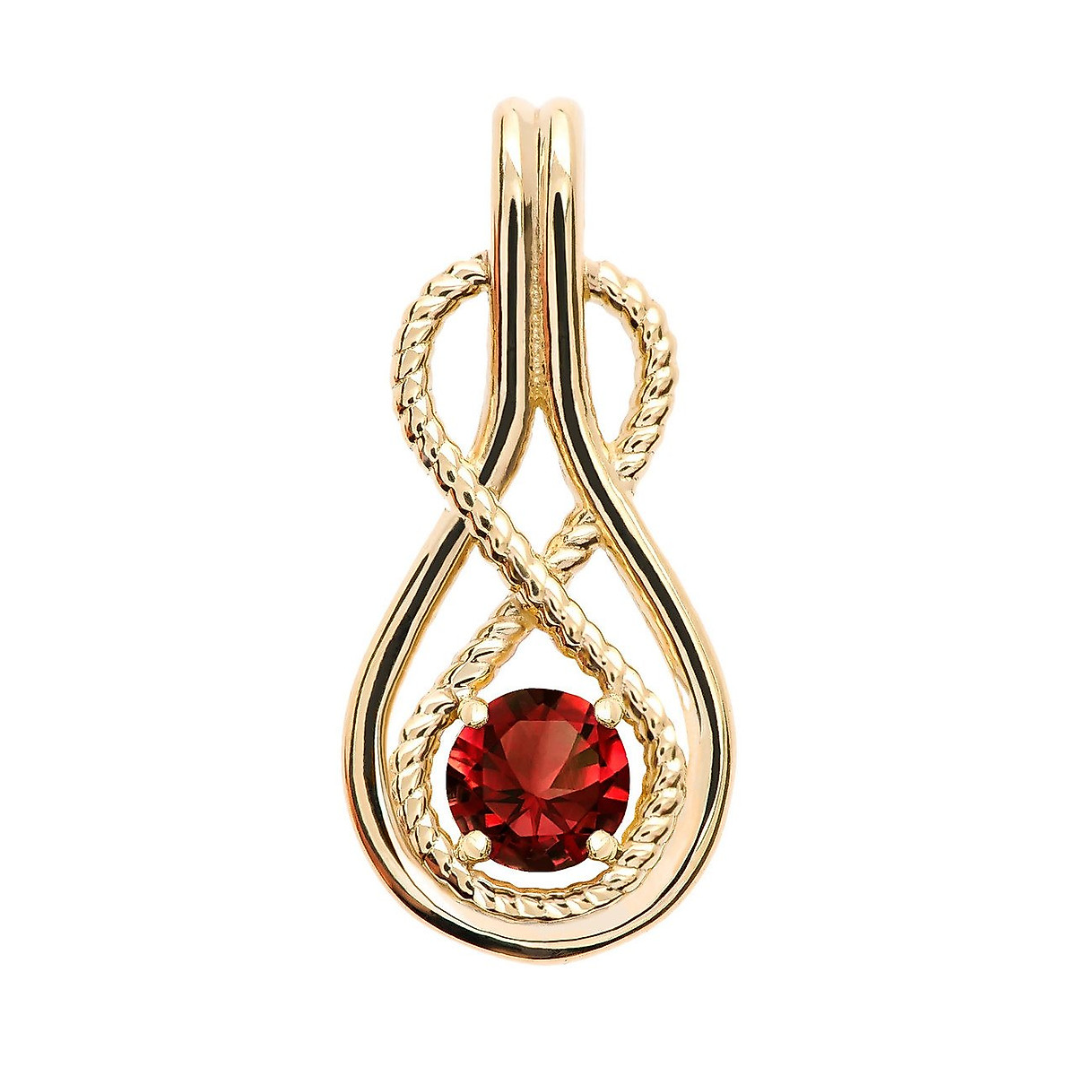 Infinity Rope January Birthstone Garnet 10k Yellow Gold Pendant