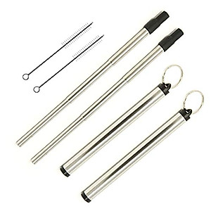 Suck It Select 2 Pack Collapsible Telescopic Reusable Stainless Steel Metal Straws with Silicone Tips and Travel Cases (Black Stripe)