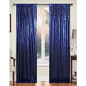 AMZLOKAE Sequin Curtains 2 Panels 2FTx8FT Navy Blue Sequin Curtain Backdrop Sequin Window Curtains Photography Backdrop Glitter Backdrop for Birthday Party Navy Fabric Sparkle Sequin Backdrop