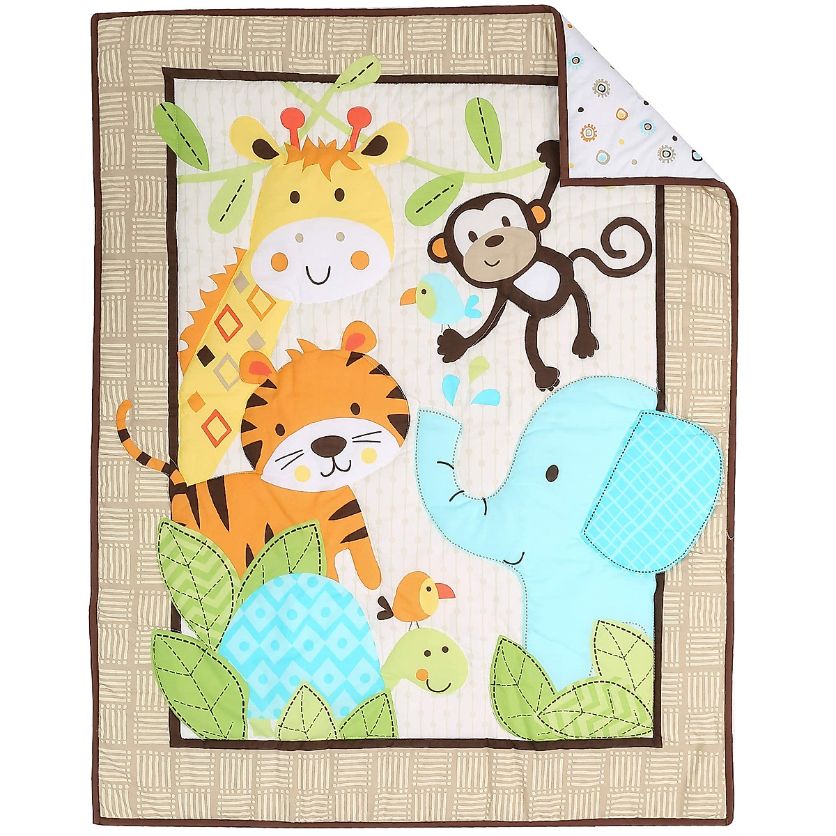 Brandream Jungle Crib Bedding Set for Boys Woodland Nursery Baby Bedding Crib Set, Elephant Monkey Tiger Animal 5PCS Neutral