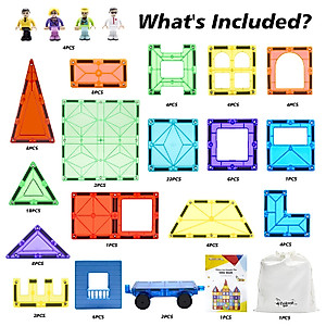 Children Hub 120pcs Magnetic Tiles Set Diamond Series - Educational 3D Magnet Building Blocks - Building Construction Toys for Kids - Upgraded Version with Strong Magnets