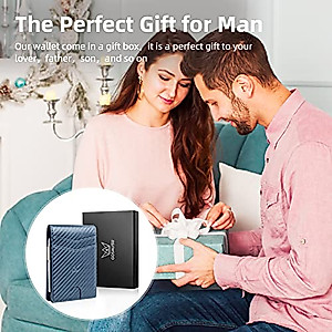 GOSALISU Mens Slim Wallet Money Clip Bifold Leather Wallets RFID Blocking Front Pocket Wallets Credit Card Holder with ID Window Gifts for Men