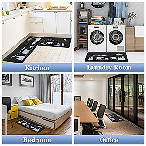 Hoikwo Black Bear Decor Kitchen Rugs and Mats for Floor, Apartment Essentials, 0.47inch Thick Cushioned Anti Fatigue Mats Winter Kitchen Floor Mat for Sink, Laundry, Office