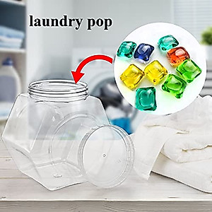 SOUJOY 2 Pack Plastic Candy Jar with Lid, 1 Gallon Cookie Containers for Kitchen Counter, Clear Hexagon Candy Display for Snacks, Dog Treats, Craft and Sewing Supplies, Coffee Pod, Laundry Pod