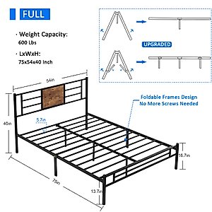 VECELO Full Size Bed Frame with Headboard, Heavy-Duty Platform with Metal Slats Support, No Box Spring Needed/Easy Assembly, Black
