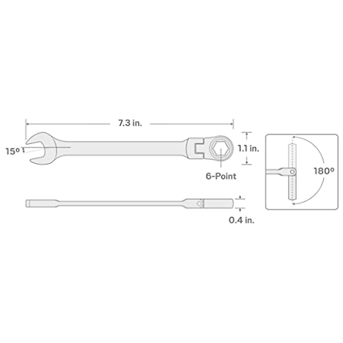 TEKTON 1/2 Inch Flex Ratcheting Combination Wrench | WRN57010