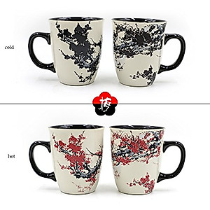 Asmwo Color Changing Heat Sensitive Magic Funny Art Mug Large Coffee Tea Plum Blossom Porcelain Mugs for Women Mom grandma Gifts 16oz Black Change Glow Red Cups