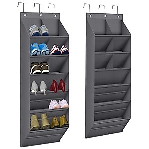 BZVlemon Hanging Shoe Organizer for Closet with 9 Deep Pockets, Over the Door Shoe Rack, Shoe Holder for Narrow Door Dorm RV Shoe Storage, Grey