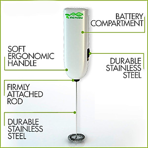 Powerful Battery Operated Handheld Milk Frother Foam Maker for Lattes, Whisk Drink Mixer for Coffee, Mini Foam Maker for Cappuccino, Matcha, Hot Chocolate and Smoothies By MATCHA DNA(Silver)
