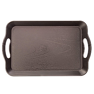 10-Pack Handled Cafeteria Trays - 14" x 9" Rectangular Wood Grain Textured Plastic Food Serving TV Tray - Great for Restaurant Buffets, Diners, School Lunch, Cafe Commercial Kitchen (Black)
