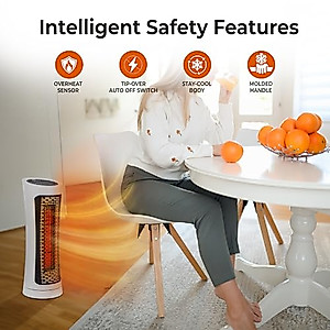 Comfort Zone Electric Oscillating Digital Tower Space Heater with Digital Thermostat, Built-in Overheat Sensor, and Power Indicator Light, Ideal for Home, Bedroom, & Office, 1,500W, CZ457EWT