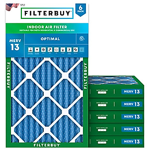 Filterbuy 14x25x2 Air Filter MERV 13 Optimal Defense (6-Pack), Pleated HVAC AC Furnace Air Filters Replacement (Actual Size: 13.50 x 24.50 x 1.75 Inches)