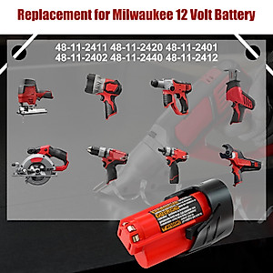 Fhybat 2 Packs 3.0Ah 12 Volt 48-11-2420 Battery Replacment for Milwaukee 12V Battery Lithium 48-11-2401 48-11-2402 48-11-2420 48-11-2440 48-11-2460(Red)