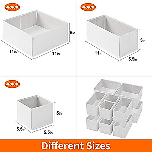 Stero 12 Pack Drawer Organizers for Clothing, Dresser Drawer Organizer Clothes, Fabric Foldable Closet Organizers and Storage Basket Bins for Clothes, Underwear, Bras, Socks (White)