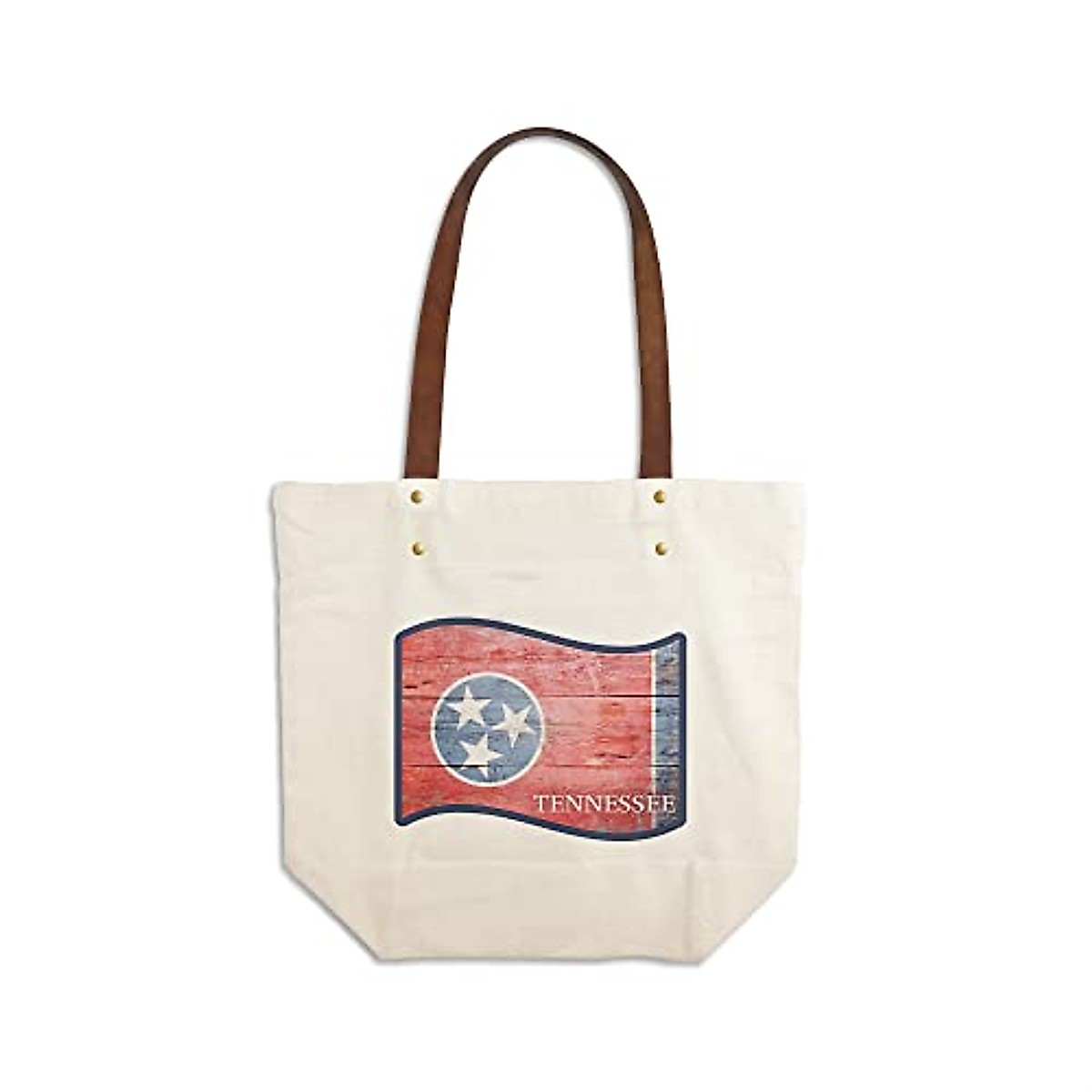 Rustic Tennessee State Flag, Contour (Canvas Deluxe Tote Bag, Faux Leather Handles & Zip Pocket)