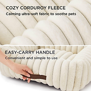 Bedsure Cute Dog Bed for Small Dogs & Cats - Washable Furry Puppy Beds, Rectangle Orthopedic Corduroy Fleece Pet Beds with Removable Zipper Cover, 20x19x6inches, Cream