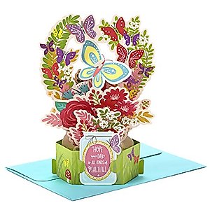 Hallmark Paper Wonder Pop Up Card for Birthday, Thinking of You, Congrats, or Any Occasion (Flowers and Butterflies)