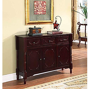 King's Brand Wood Console Sideboard Table with Drawers and Storage, Cherry Finish