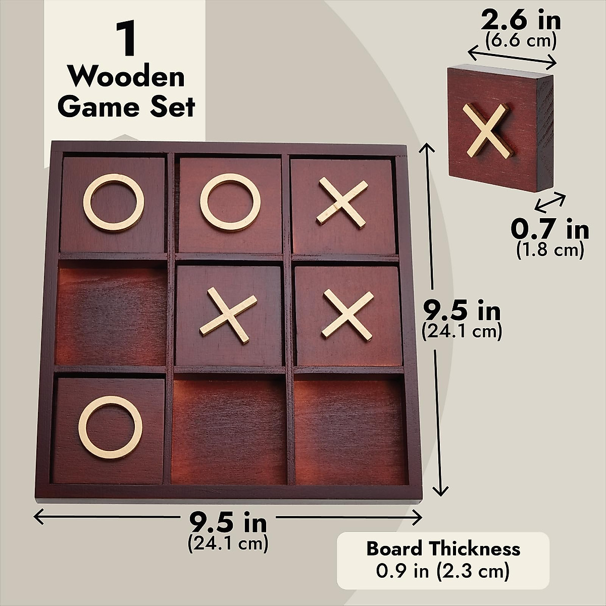 9.5-inch Wooden Tic Tac Toe Game, Decorative Coffee Table Games for Adults and Family Activities