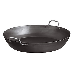 BelleVie Black Carbon Steel 16-Gauge Paella Pan, Dia. 15 3/4" x H 3""