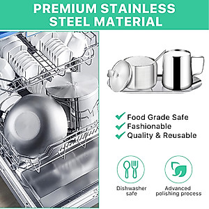 Worldity Stainless Steel Sugar and Creamer Set, Coffee Sets for Serving, Latte Milk Cup Cream Jug and Sugar Bowl with Lid Spoon Tray for Coffee Bar