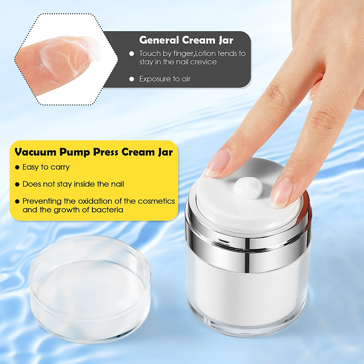 3 Pcs Airless Pump Jar 1.7oz Cream Jar Vacuum Bottle Moisturizer Pump Dispenser with Pump for Skincare Creams Lotions Leak Proof Airless Pump Bottles for Toiletries Refillable Travel Lotion Containers