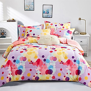 Rainbow Ombre Comforter Set Queen Size for Girls, Colorful Bubbles Polka Dots Comforter for Kids Teen, 3 Piece Orange Pink Purple Blue Gradient Pastel Bedding Set with 2 Pillow Case(Rainbow,Queen)