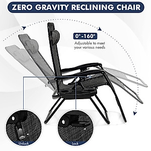Giantex Zero Gravity Reclining Chair, Outdoor Patio Recliner with Cup Holder & Removable Pillow, Adjustable Backrest, Indoor Lounge Chair for Backyard, Garden, Poolside (Gray)
