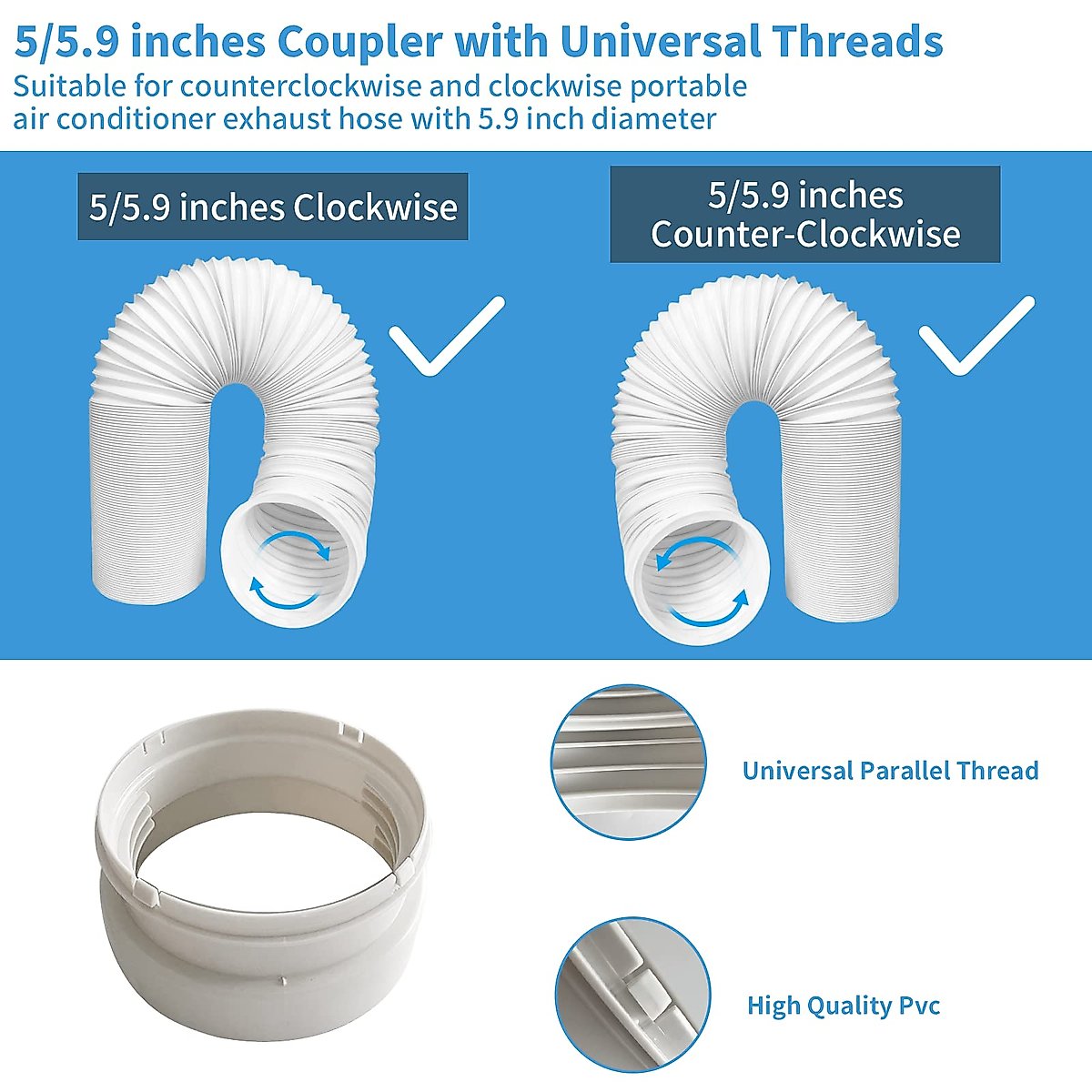 Yehchi Portable Air Conditioner Window Kit with Universal Coupler for Ducting Exhaust Hose of 5/5.9 Inches, Portable Window Seal Kit for AC Unit Adjustable Sliding AC Window Vent Kit